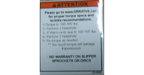 Warning Sticker, Torque Specs | $9.63